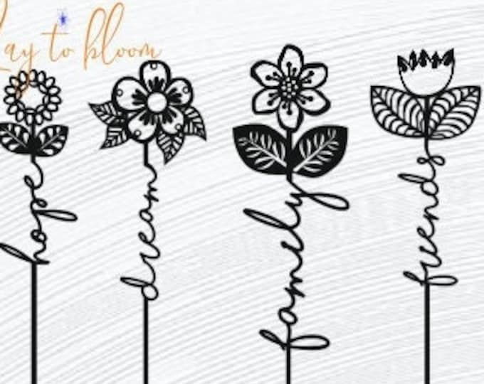 Flower and Roses SVG Bundle With Words Laser Cut Flower - Etsy