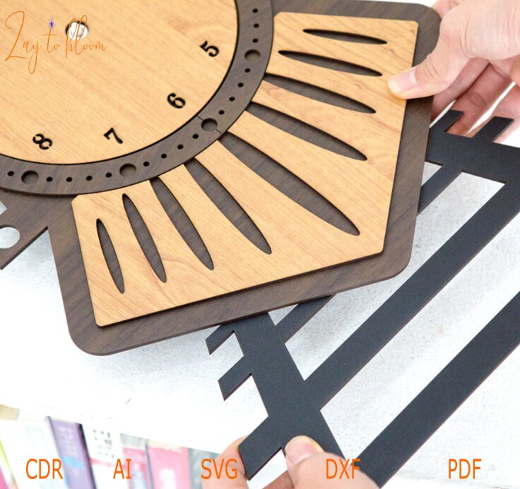 Archivos DXF para reloj de pared de madera láser, proyectos vectoriales ...