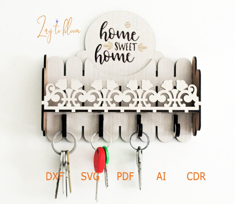 DXF and AI Files for Laser Wooden Key Holder and Mail Organizer ...