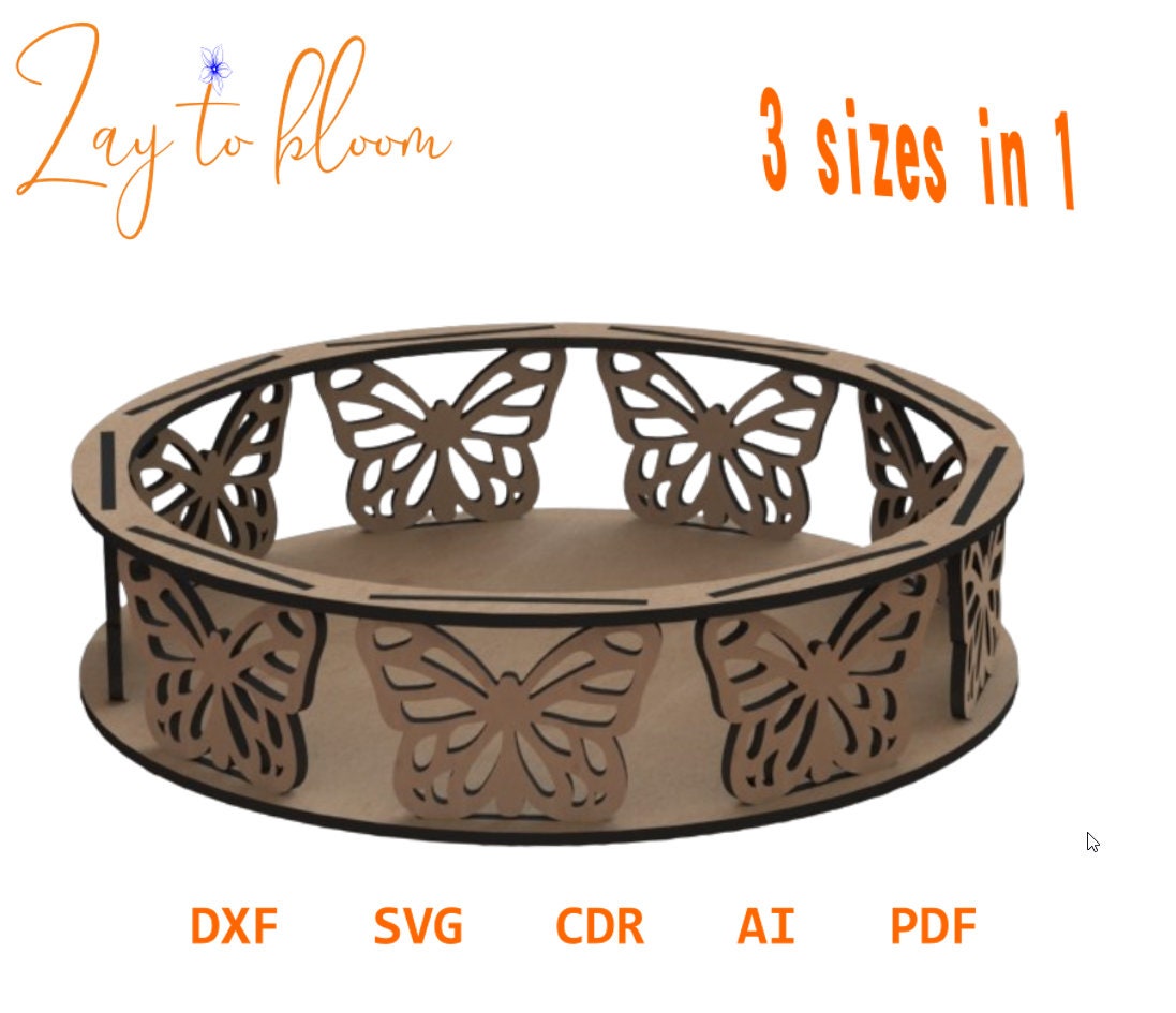 3mm papillon Round Box , Laser Cut Files - coffret cadeau vecteur ...