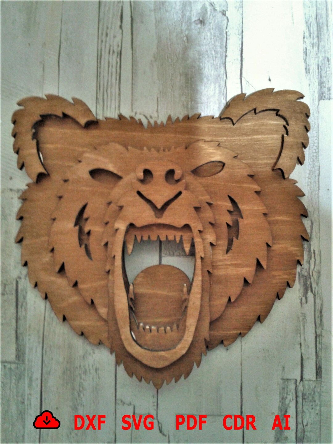 Wooden Multilayer Bear Head Wall Decor Pannel Laser Cut, Bears Head SVG ...