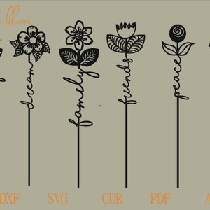 Flower and Roses SVG Bundle With Words Laser Cut, Flower Bouquet Sign ...