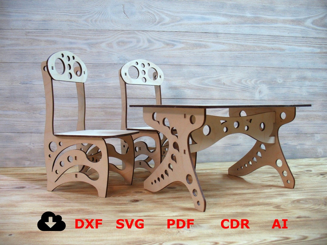 Mini Wooden Chair and Table Laser Cut, Vector Projects for CNC Router ...