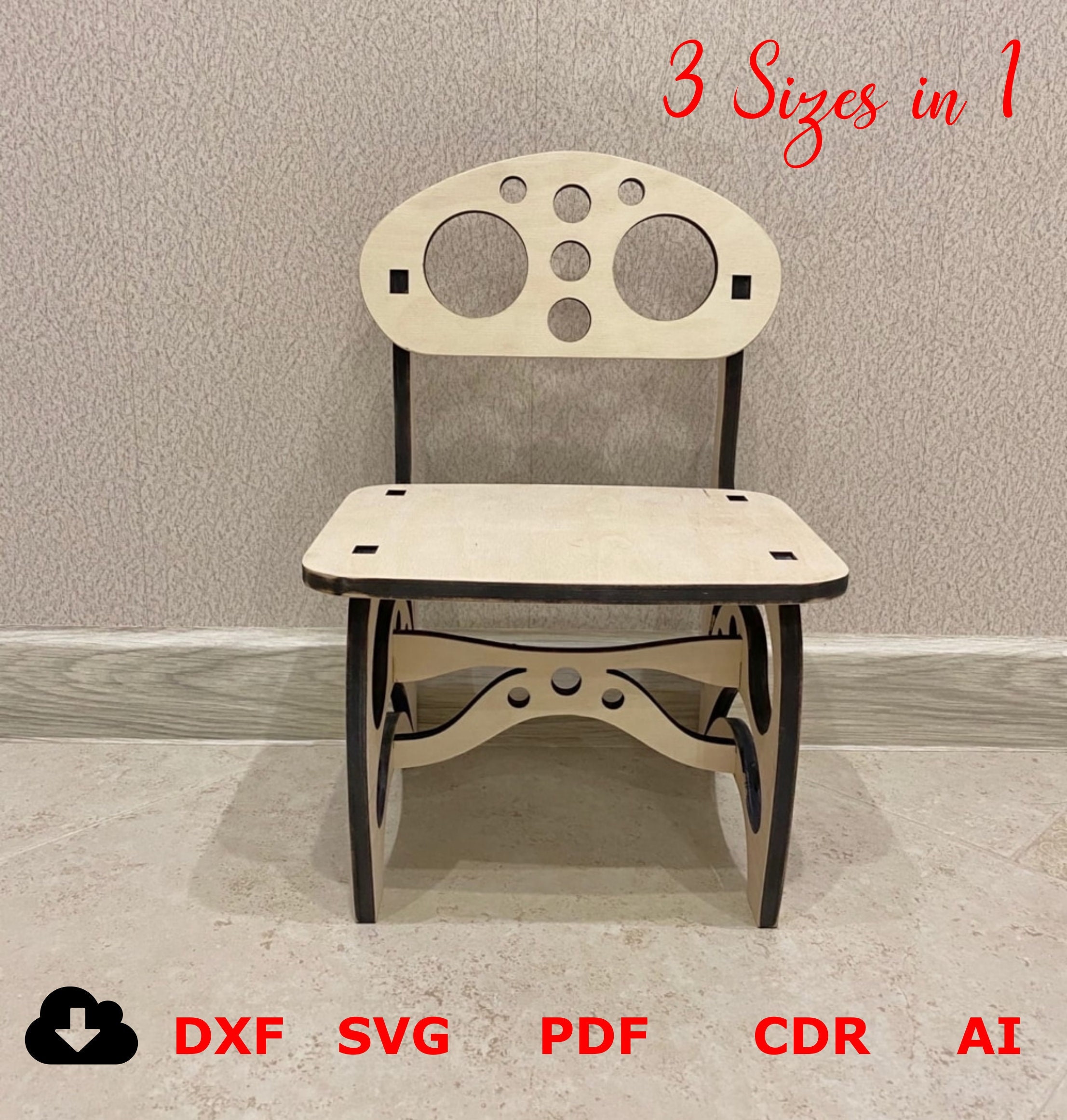 Wooden Kids Chair Laser Cut, Vector Projects for CNC Router and Laser ...