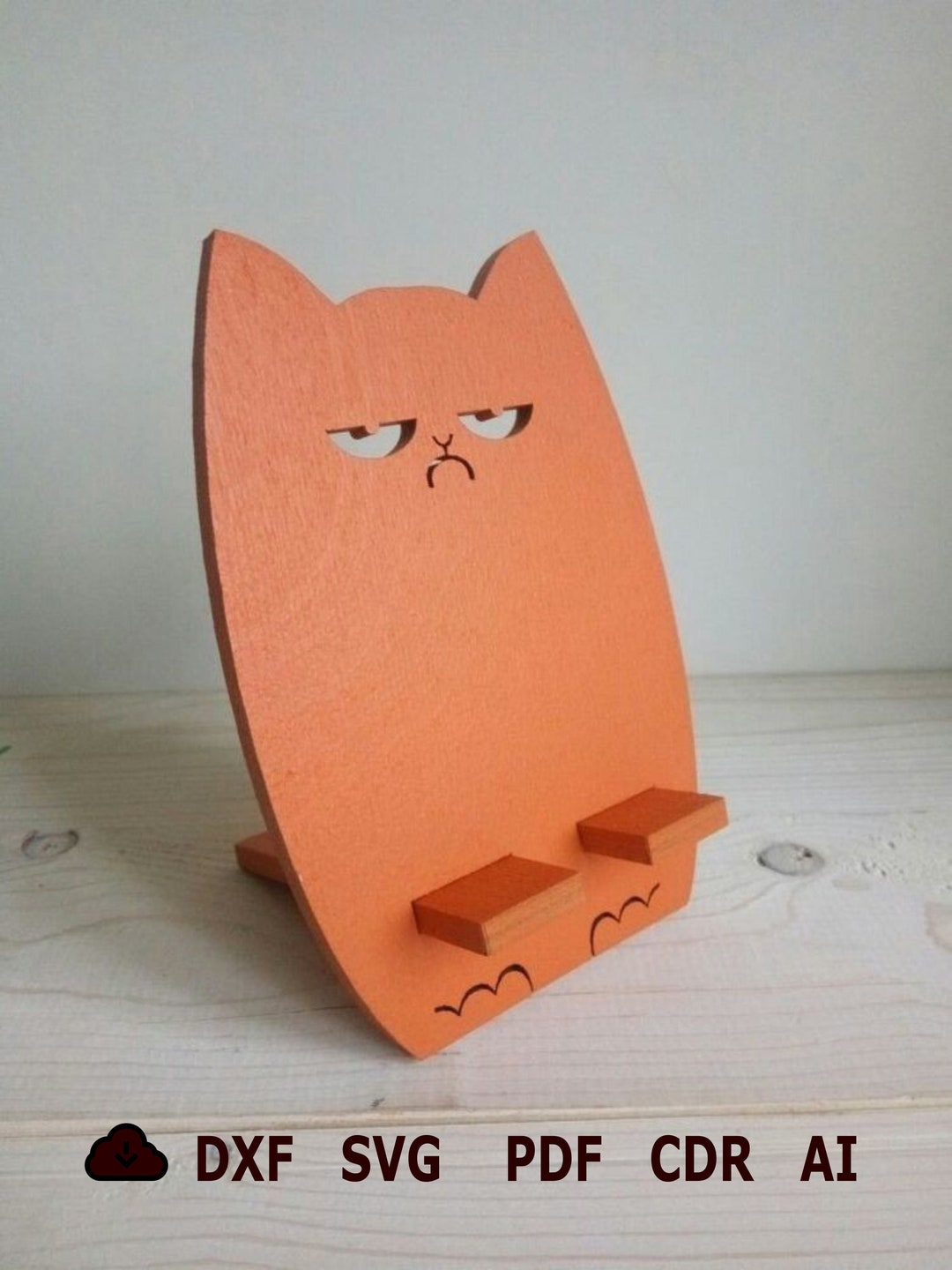 Angry Cat Phone Stand Laser Cut, Animal Cell Phone Holder Vector ...