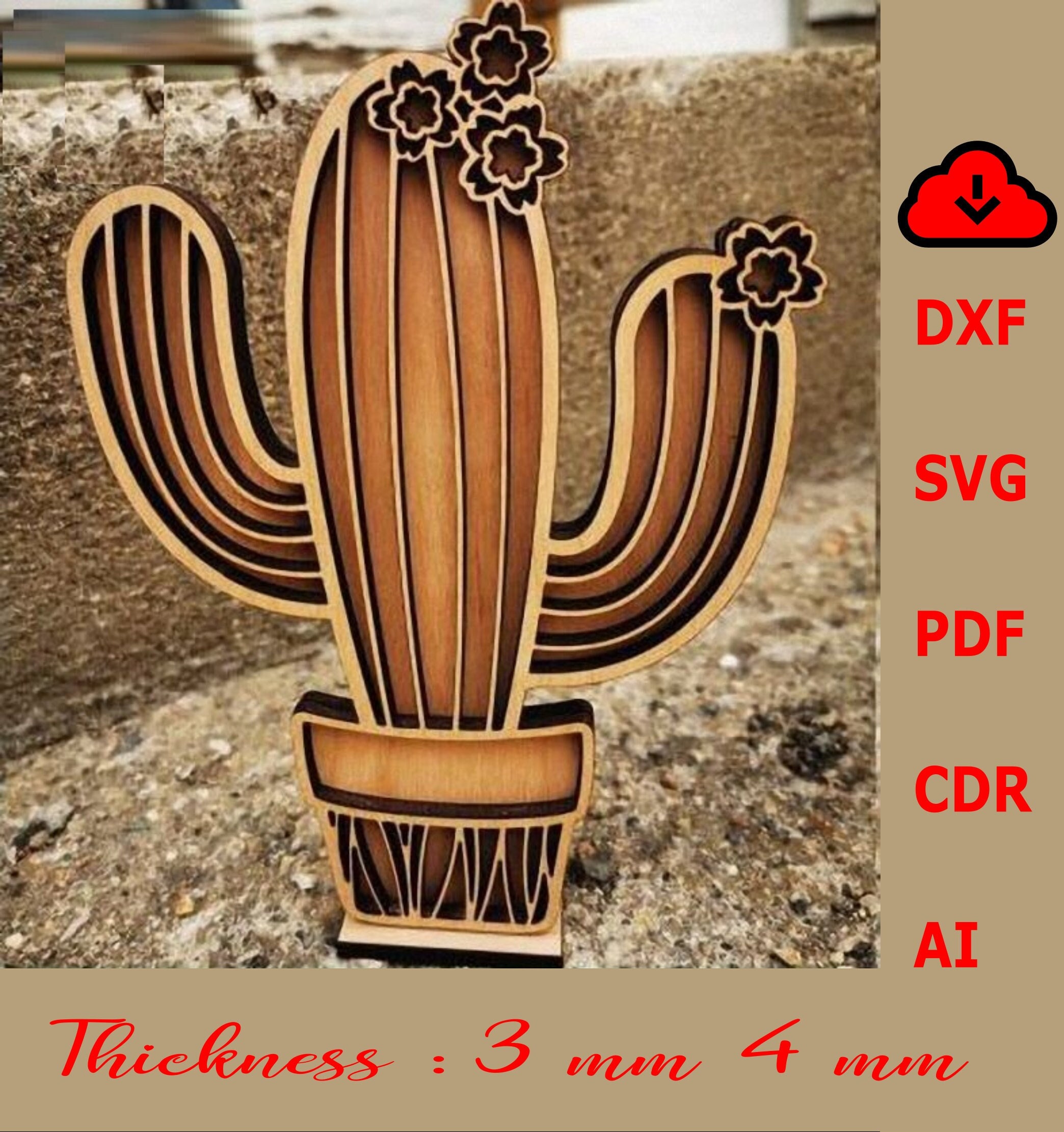Wooden Cactus Multilayer Laser Cut , Wooden Cactus Pot for Decoration ...