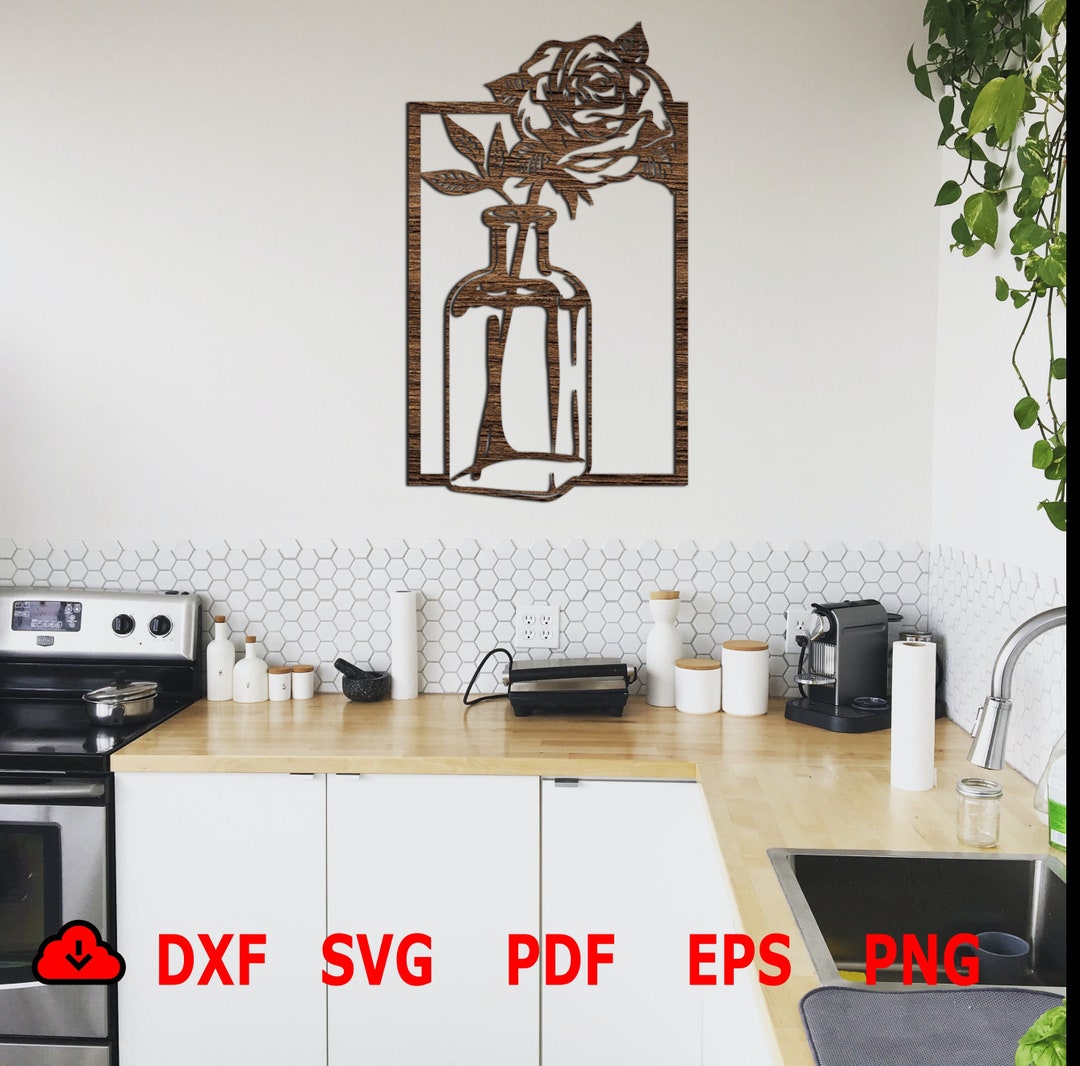 Wooden Rose Wall Decor Pannel Laser Cut, Rose in Bottle Plasma SVG ...