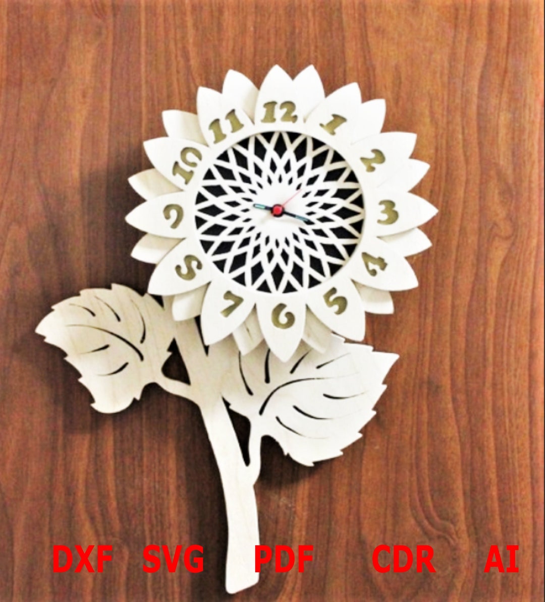 Decorative Wooden Clock, Sunflower Clock Cutting or Printing Wall Decor ...