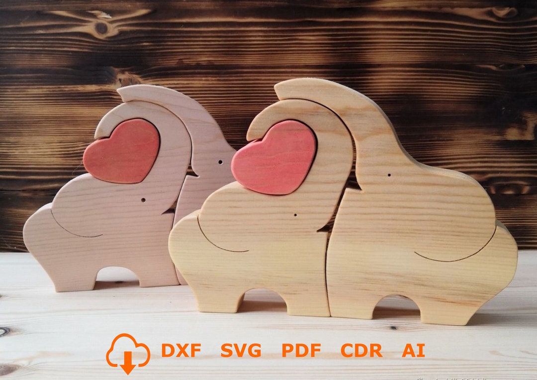 Valentine's Day Gift Wooden Love Elephant With Heart Laser Cut File ...