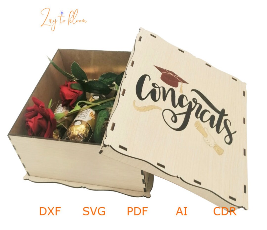 Wooden Gift Box Congrats Laser Cut, Wooden Case for Gift, Wood Box ...