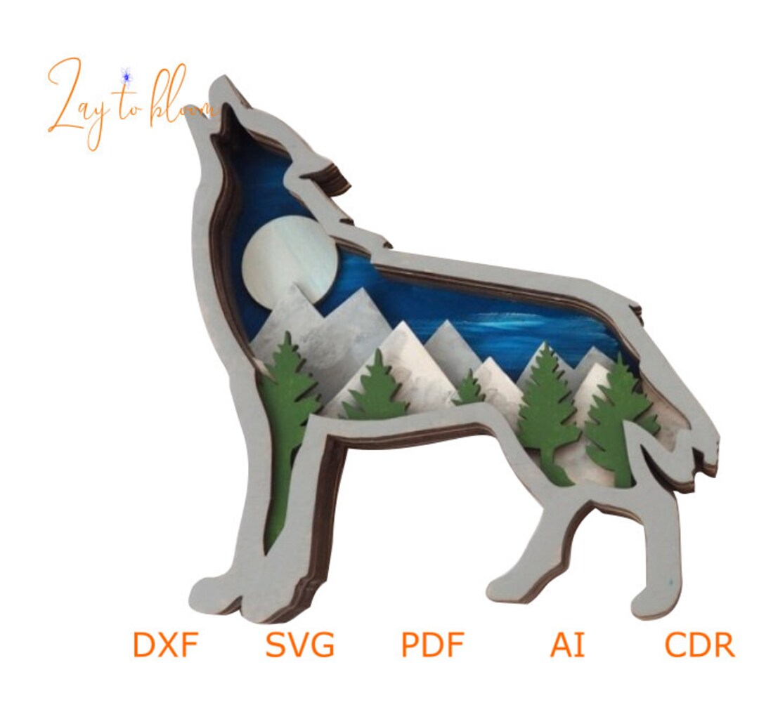 Wooden Wolf Home Decoration Ornament, Multilayer 3D Wolf, Wooden ...