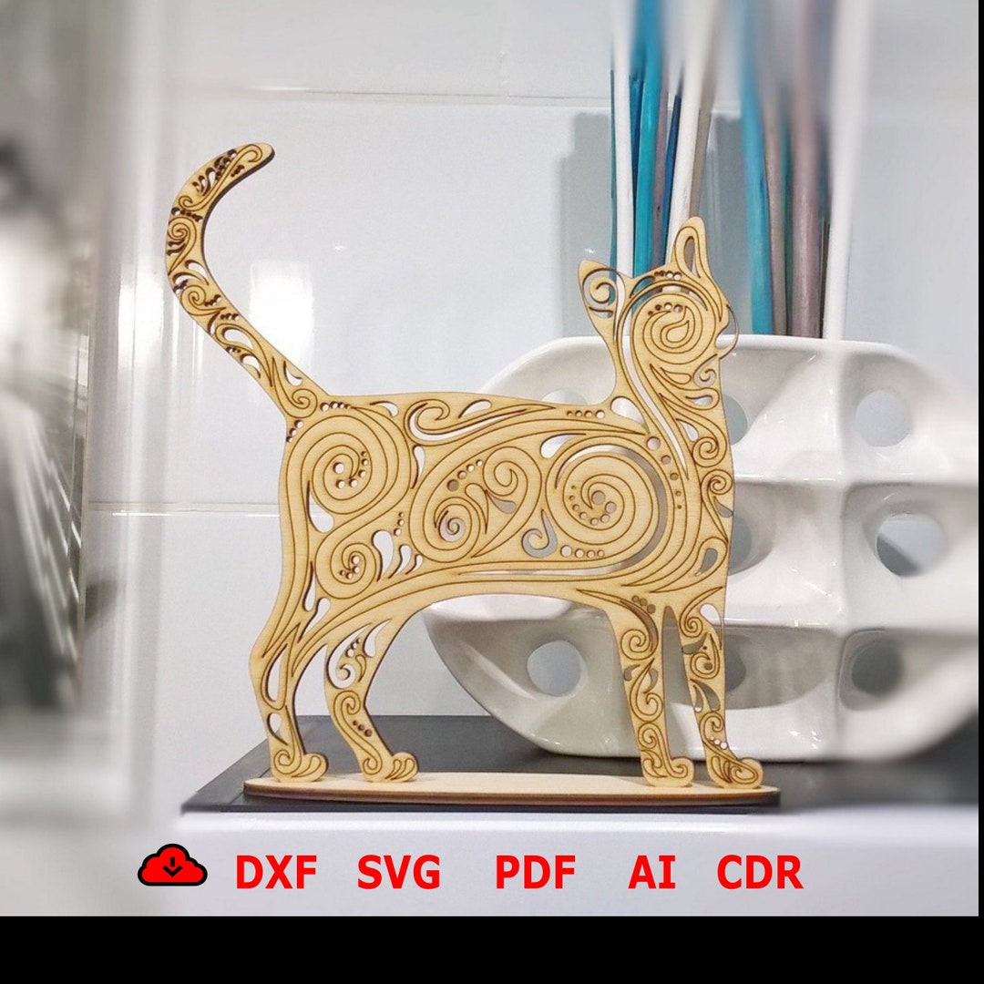 Wooden Decorative Cat Laser Cut, Cat Plasma Cutting or Printing, Cat ...