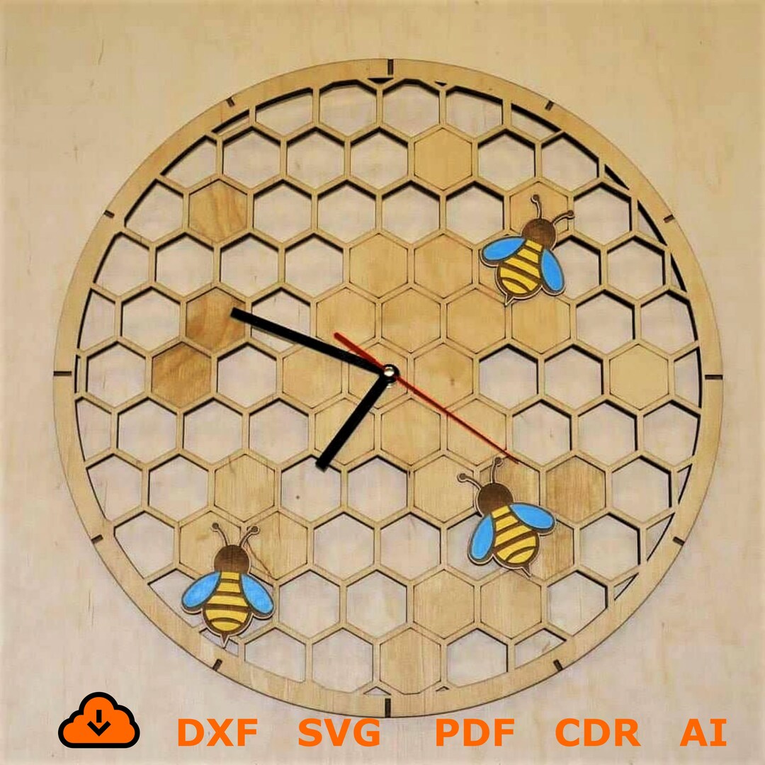 Wooden Beehive Clock Laser Cut , Honey Bee Clock Laser Cut SVG, Beehive ...