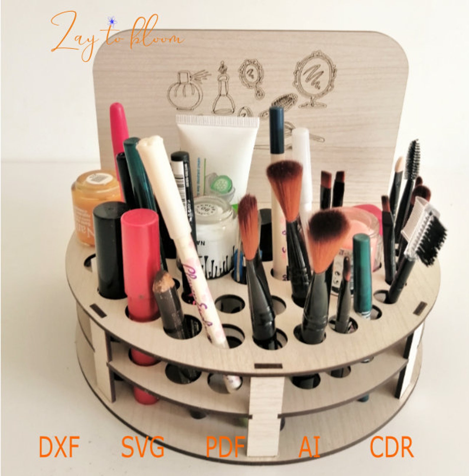 DXF Files for Laser Wooden Makeup Storage Organizer, Vector Projects ...