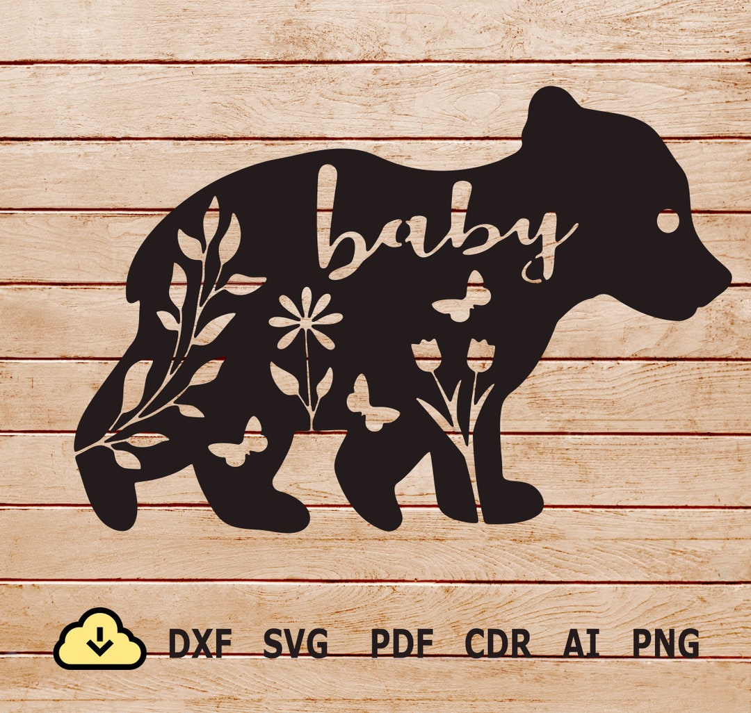 Baby Bear Paper Cut SVG, Baby Bear Laser Cut SVG, Decoration Baby Bear ...