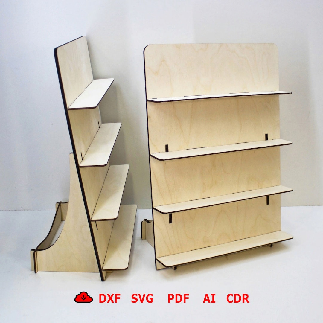 Wooden Display Stand Svg 4mm Laser Cut / Wooden Step Shelf Laser Cut ...