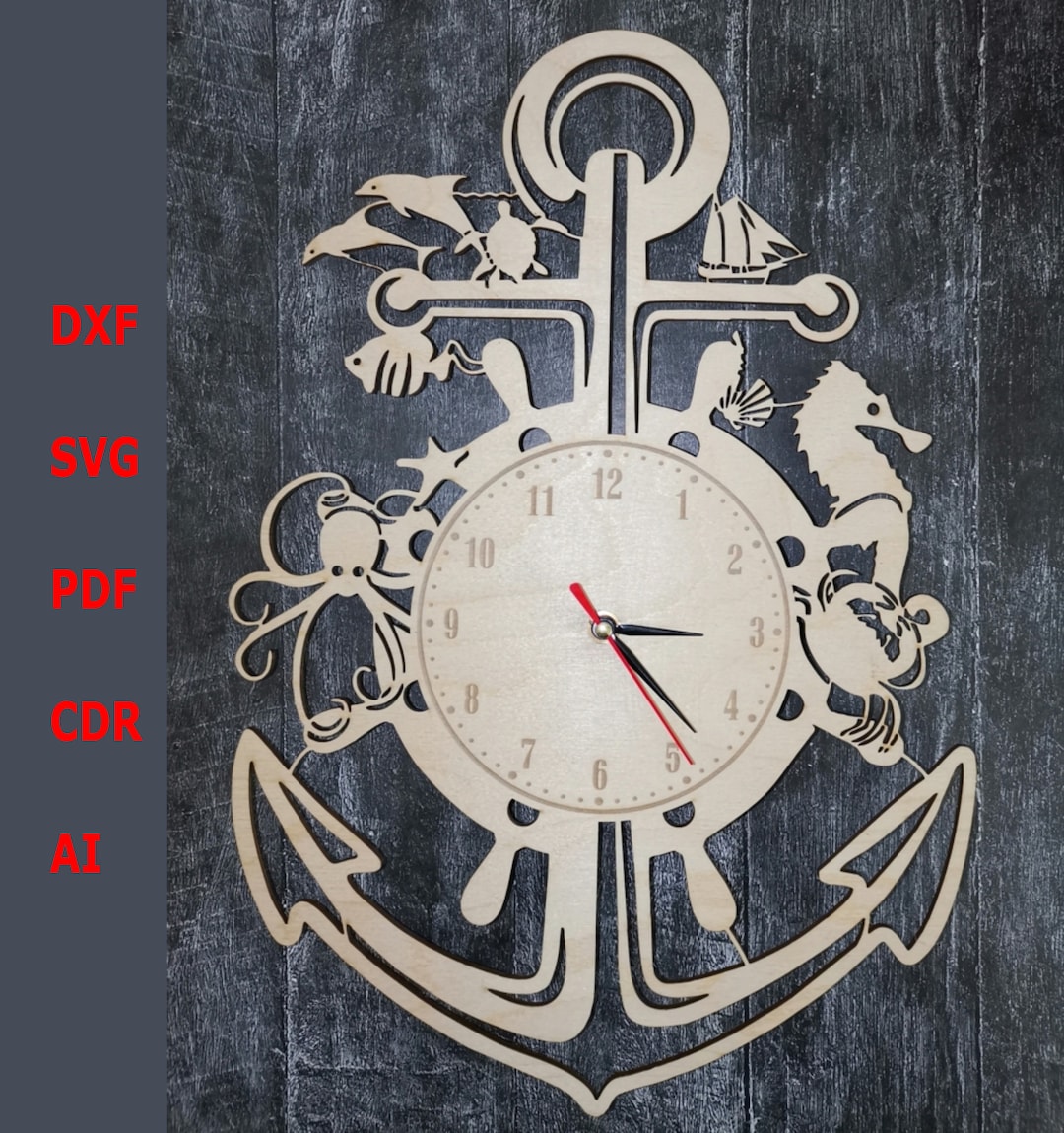 Decorative Wall Clock, Anchor Nautical Clock Cutting or Printing Wall ...