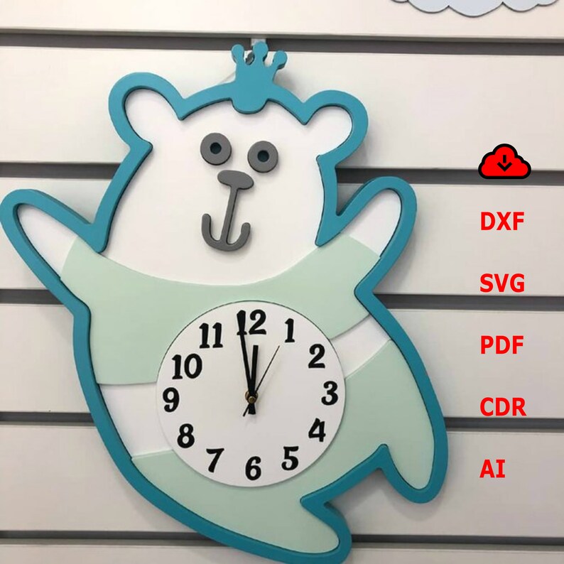 Decorative Wooden Bear Clock Laser Cut , Wall Clock Decor Svg ...