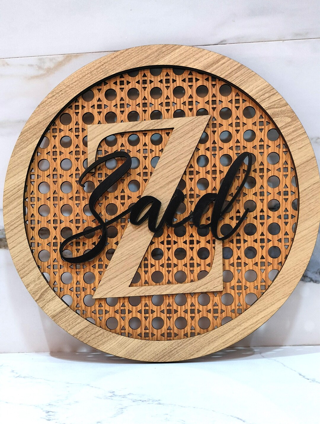 Personalized Round Name Sign SVG – Rattan Pattern – Laser Cut Template ...