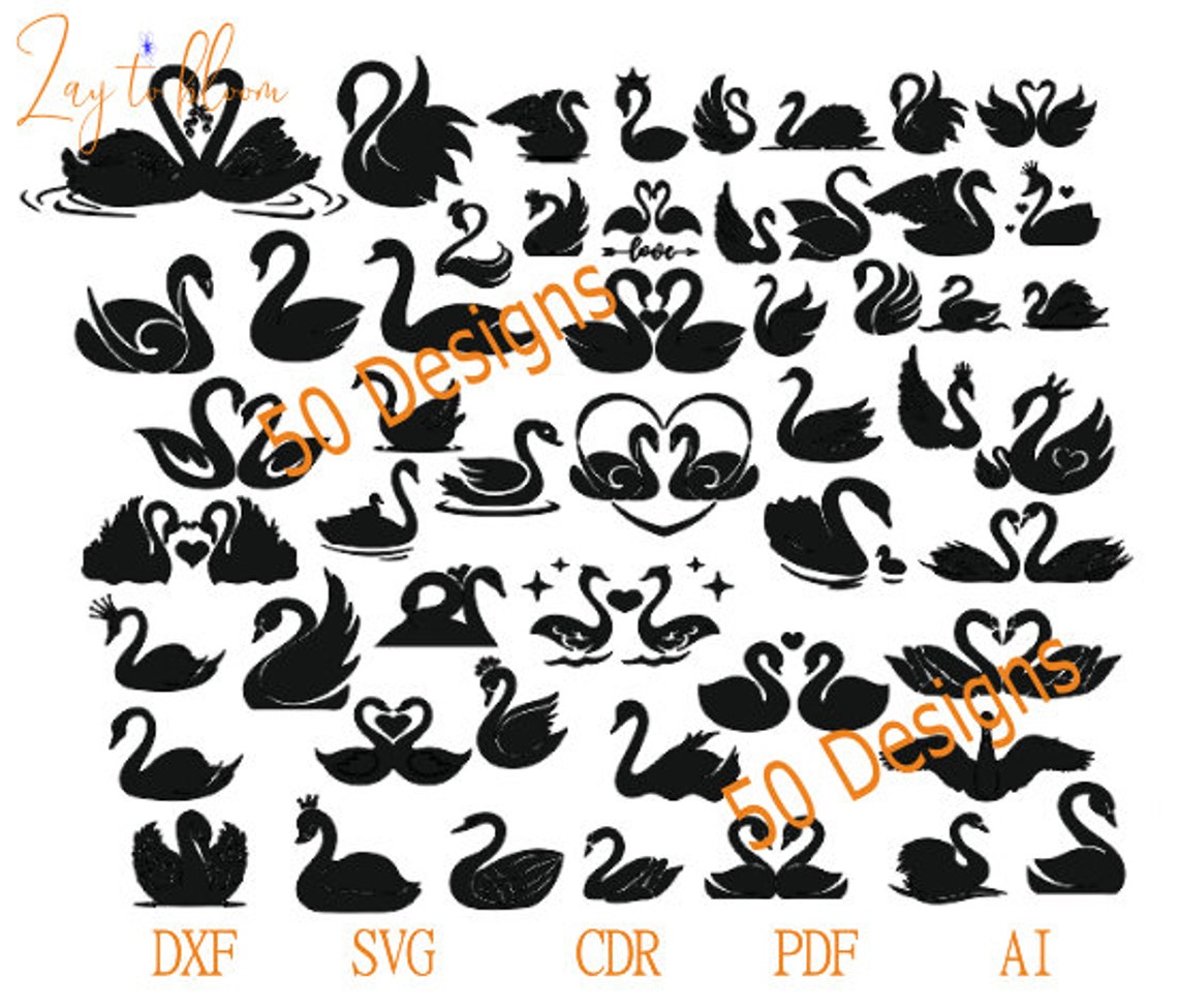 50 Swan SVG Swan Cut File Swan Vector Black Swan Svg | Etsy