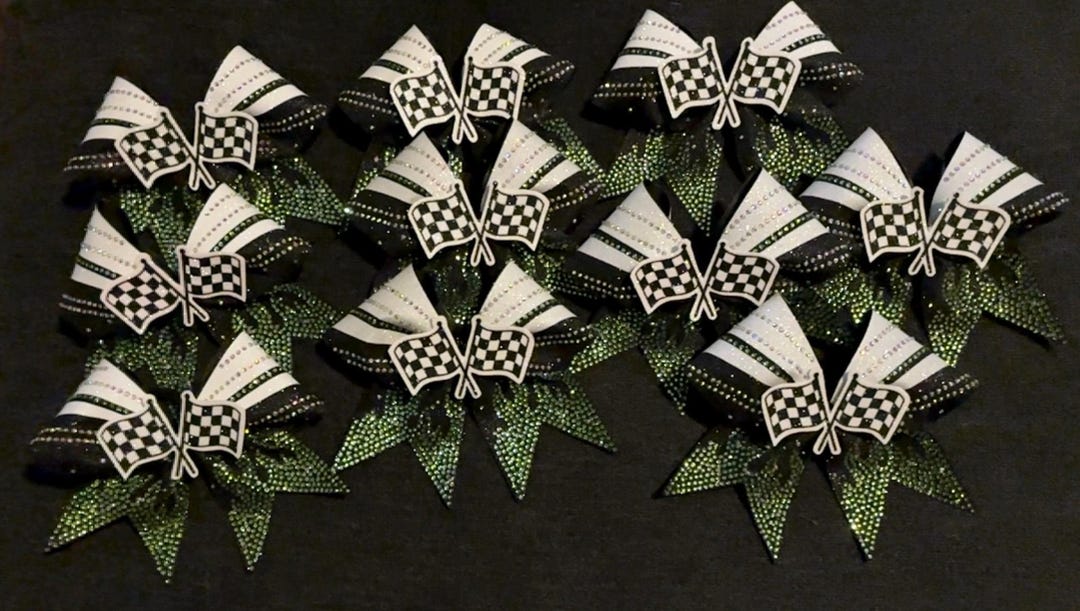 Race Car Rhinestone Cheer Bow - Etsy