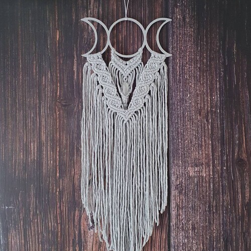 Small Triple Moon Goddess Macrame Wall Hanging With Clear | Etsy UK