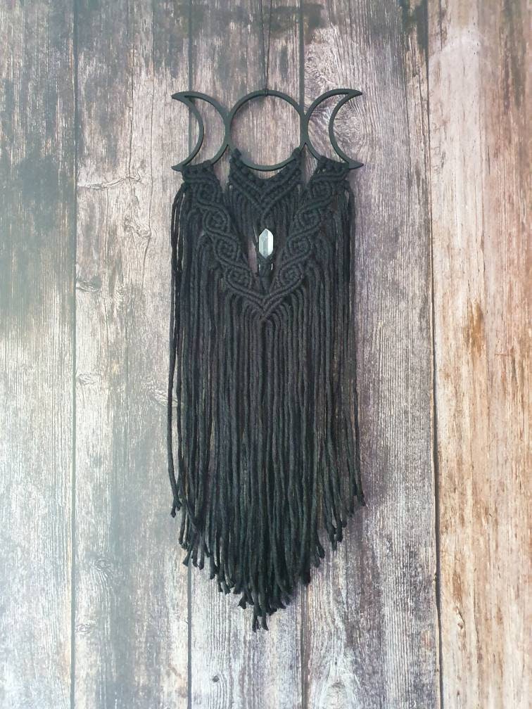 Small Triple Moon Goddess Macrame Wall Hanging With Clear | Etsy UK