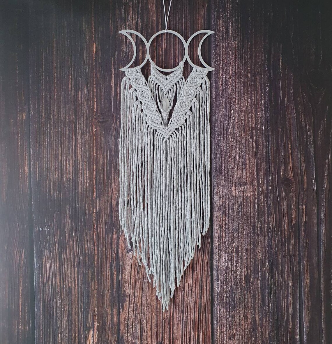 Small Triple Moon Goddess Macrame Wall Hanging With Clear | Etsy UK