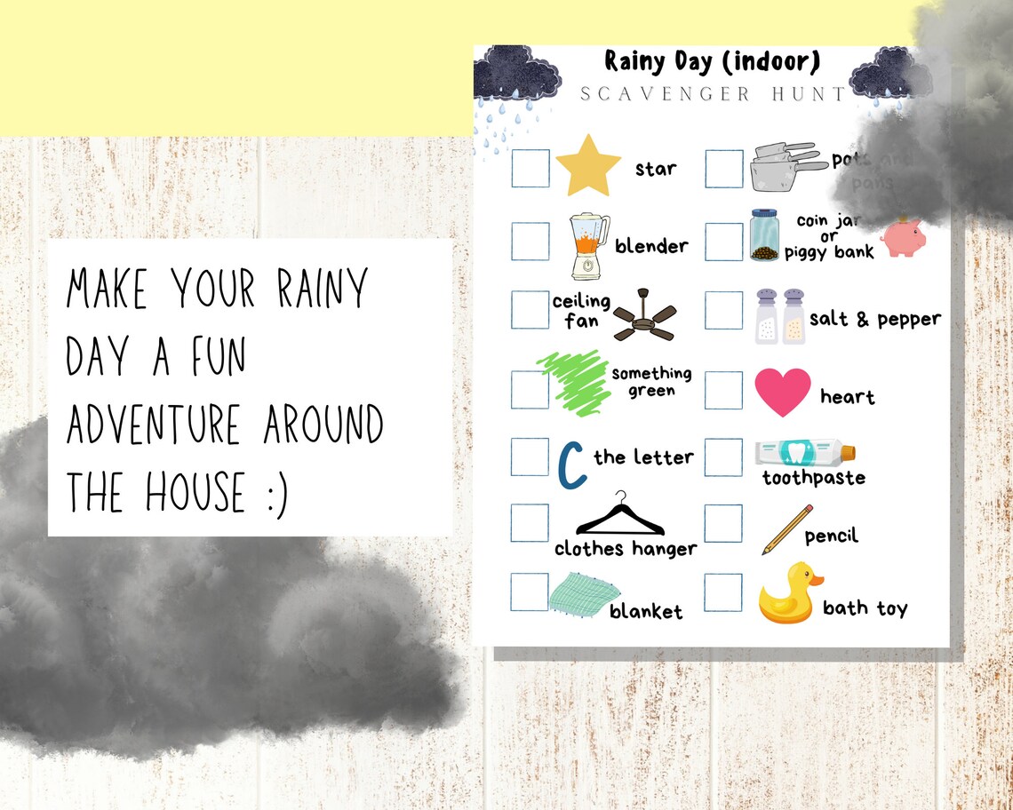 Rainy Day Indoor Scavenger Hunt / Indoor Kids Activities / Kids ...
