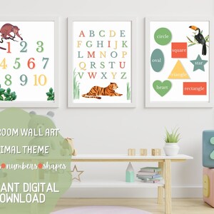 Alphabet, Numbers ,shape / Printable Wall Art / Animal Theme/ Nursery ...