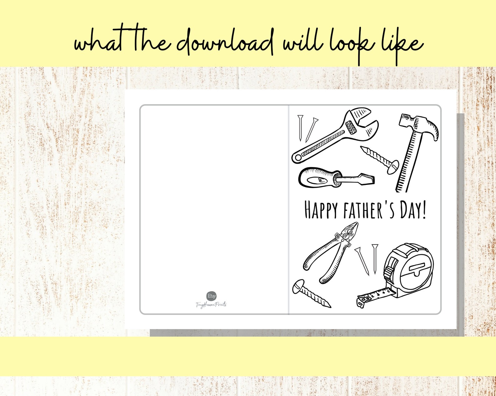 Printable Father's Day Card / Kids Coloring Card / Hammer / Tools / Fun ...