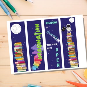 Bookmark template printable/ space theme / stocking stuffer / | Etsy