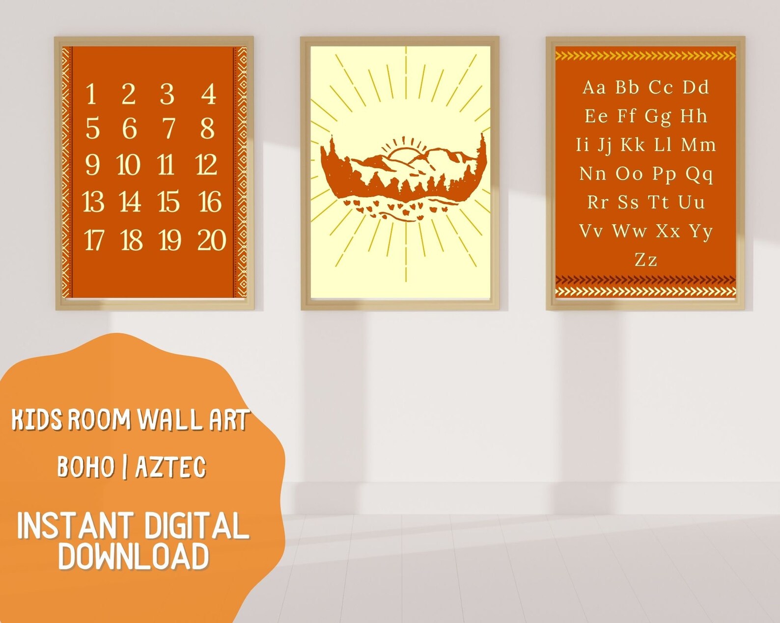 Alphabet and Numbers Decor / Printable Wall Art / Boho Aztec / - Etsy