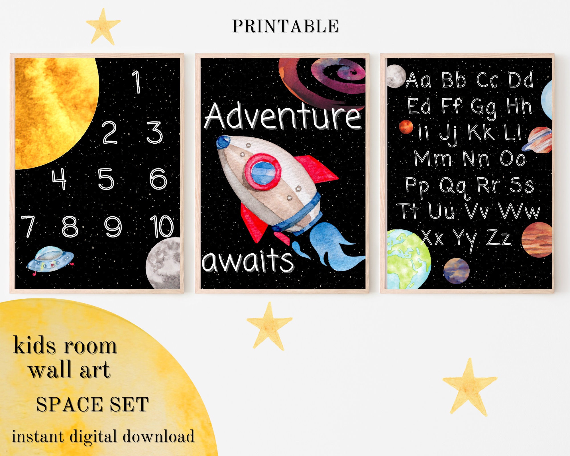 Printable Kids Wall Art / Space Stars and Planets / Space - Etsy