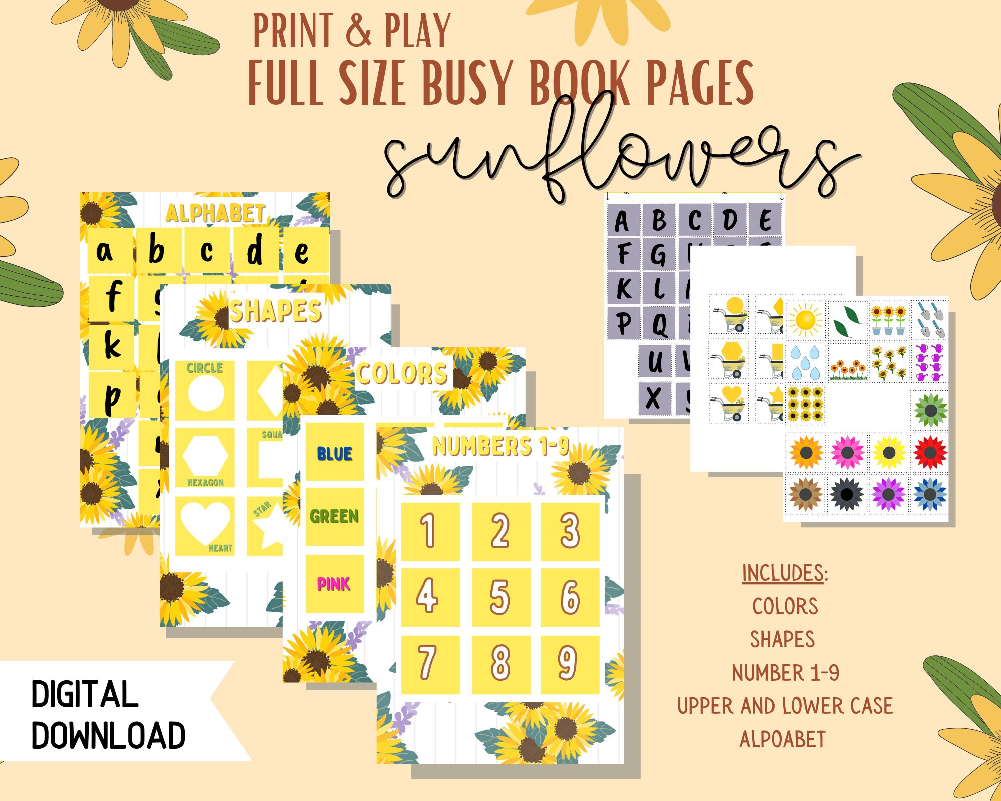 Busy Book / Printable Kids Activity Pages / Sunflower Theme - Etsy