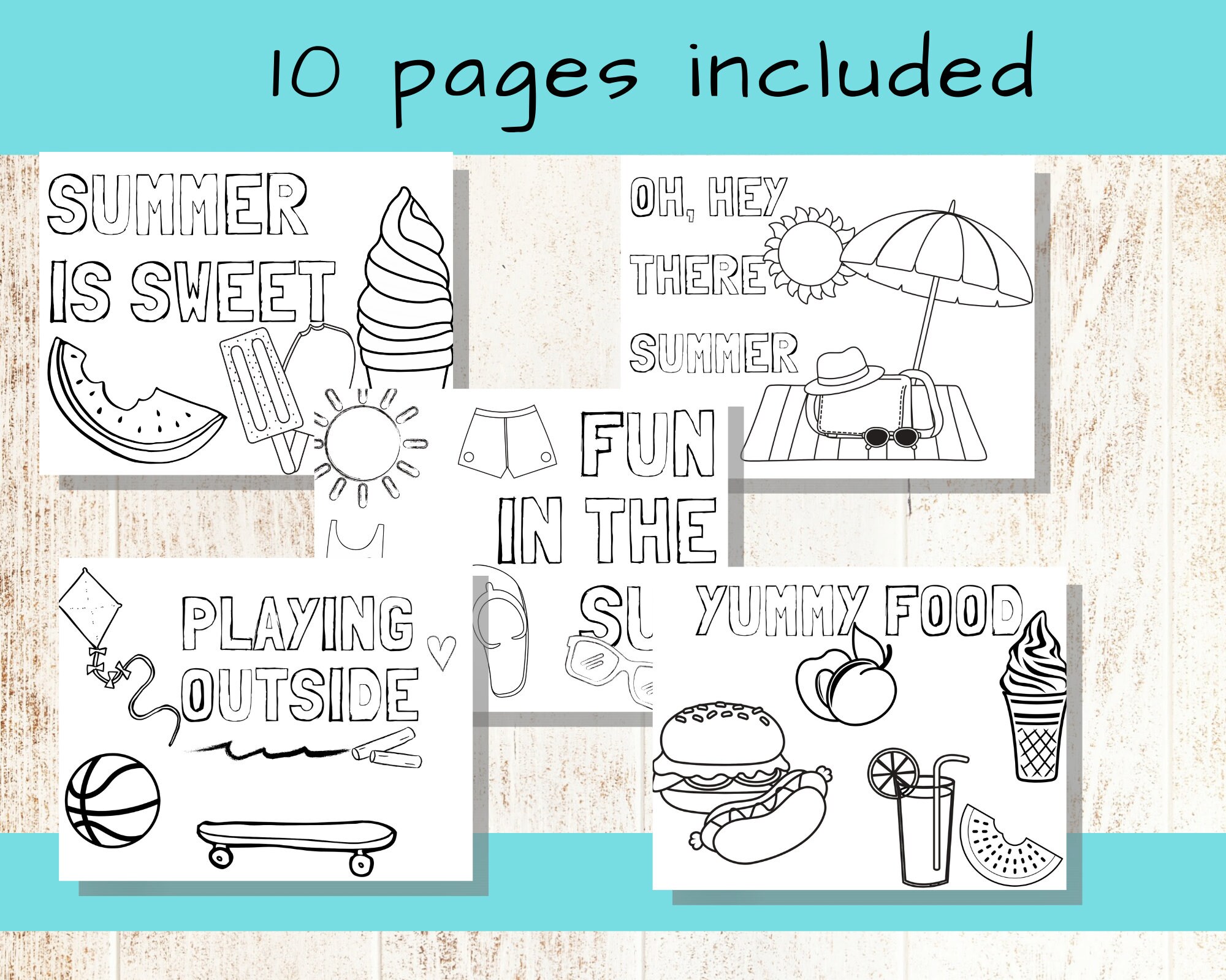 Kids Printable Coloring Pages/summer Time Fun/summer - Etsy