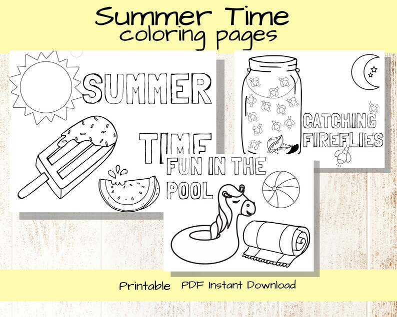 Kids Printable Coloring Pages/summer Time Fun/summer - Etsy