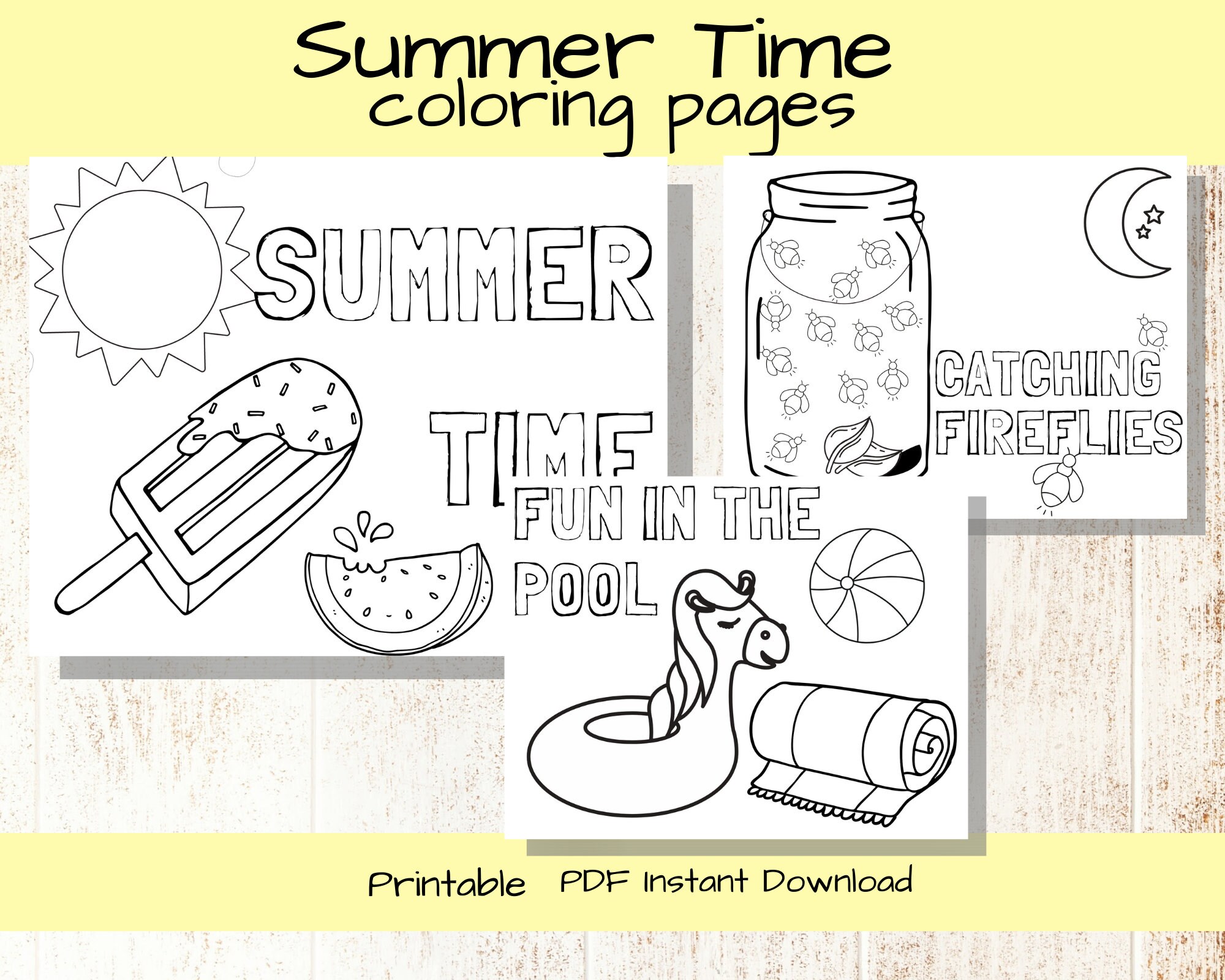 Kids Printable Coloring Pages/summer Time Fun/summer - Etsy