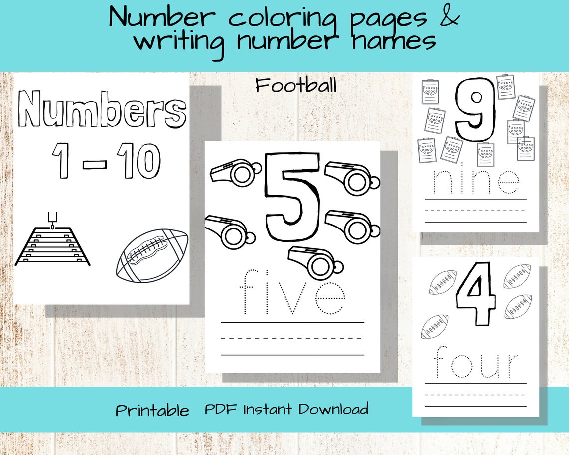 Number Coloring Pages/ Number Worksheet / Football Theme /kids - Etsy