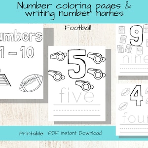 Number Coloring Pages/ Number Worksheet / Football Theme /kids - Etsy