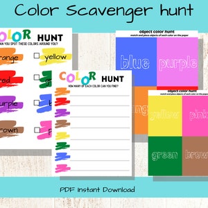 Color Scavenger Hunt Printable / Kids Activity / Color Printable ...
