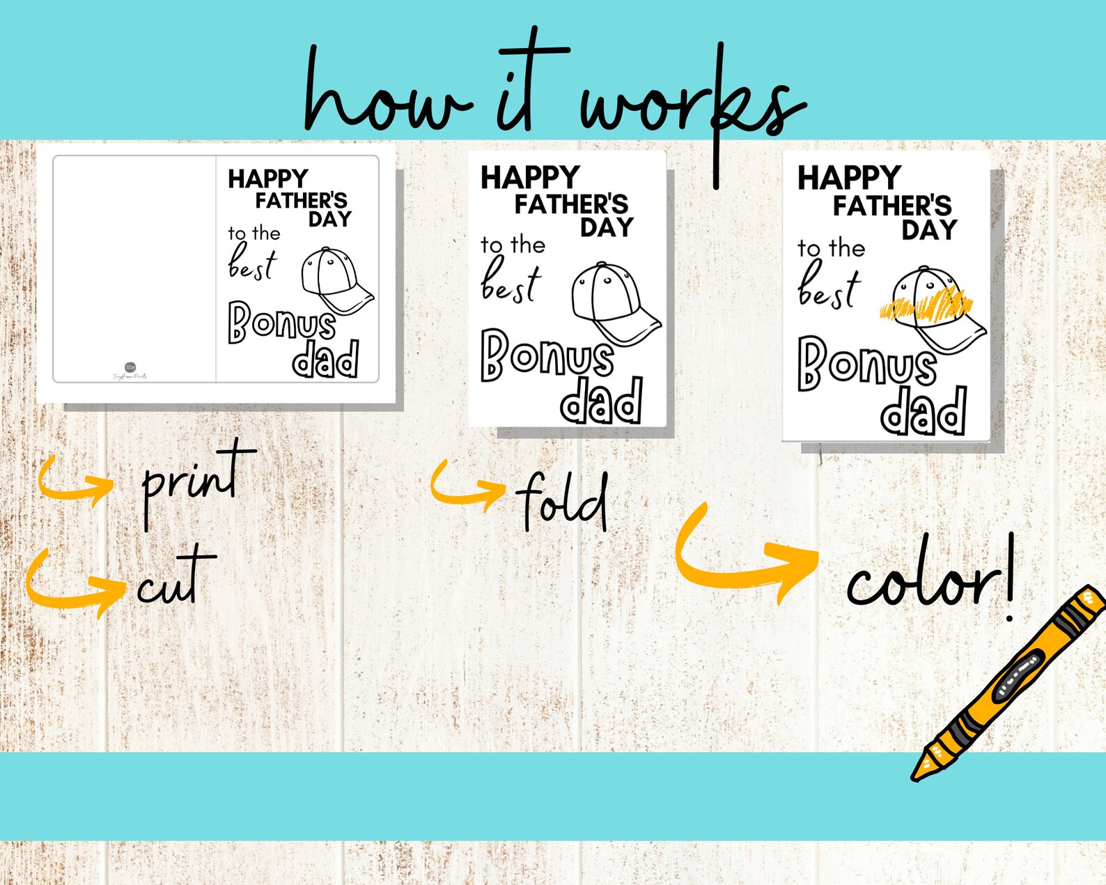 Printable Father's Day Card / Bonus Dad/ Step Dad / Print and Color ...