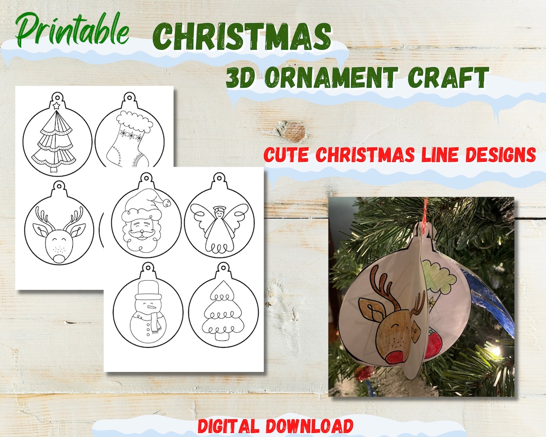 Printable Holiday Craft / 3D Ornaments for Kids / Coloring Pages ...