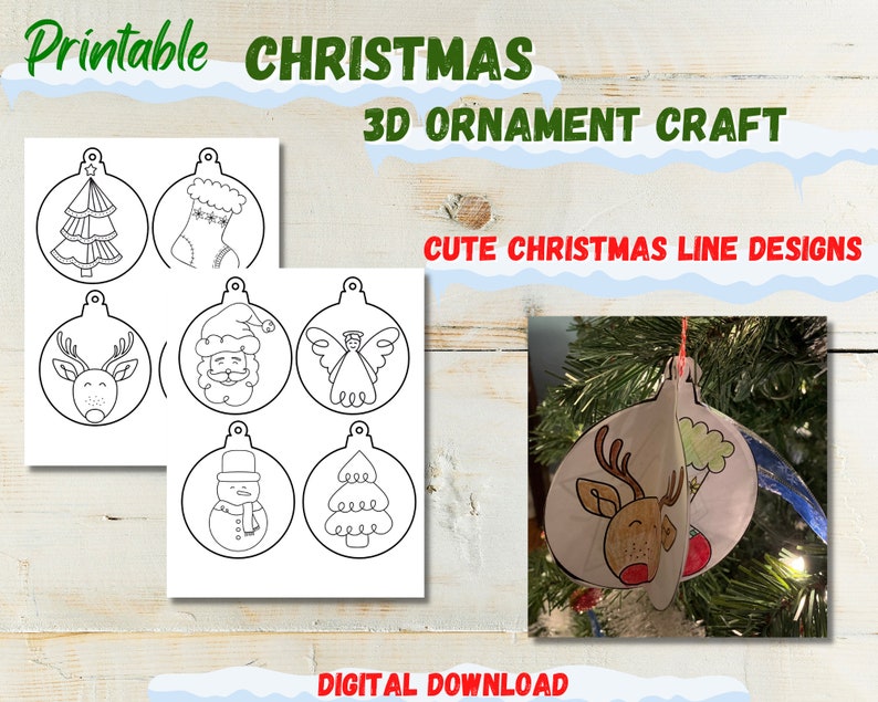 Printable Holiday Craft / 3D Ornaments for Kids / Coloring Pages ...