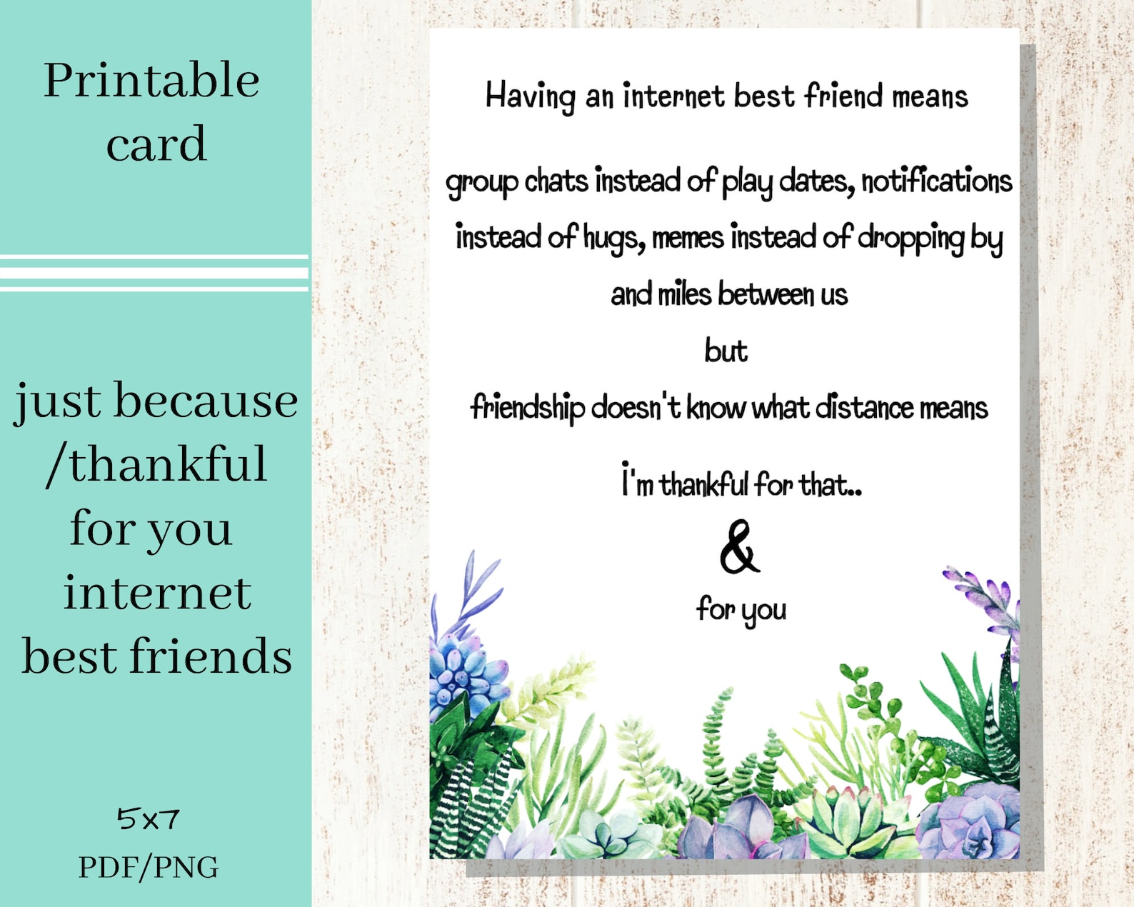 Internet Best Friend Printable Greeting Card Thankful for You/ - Etsy
