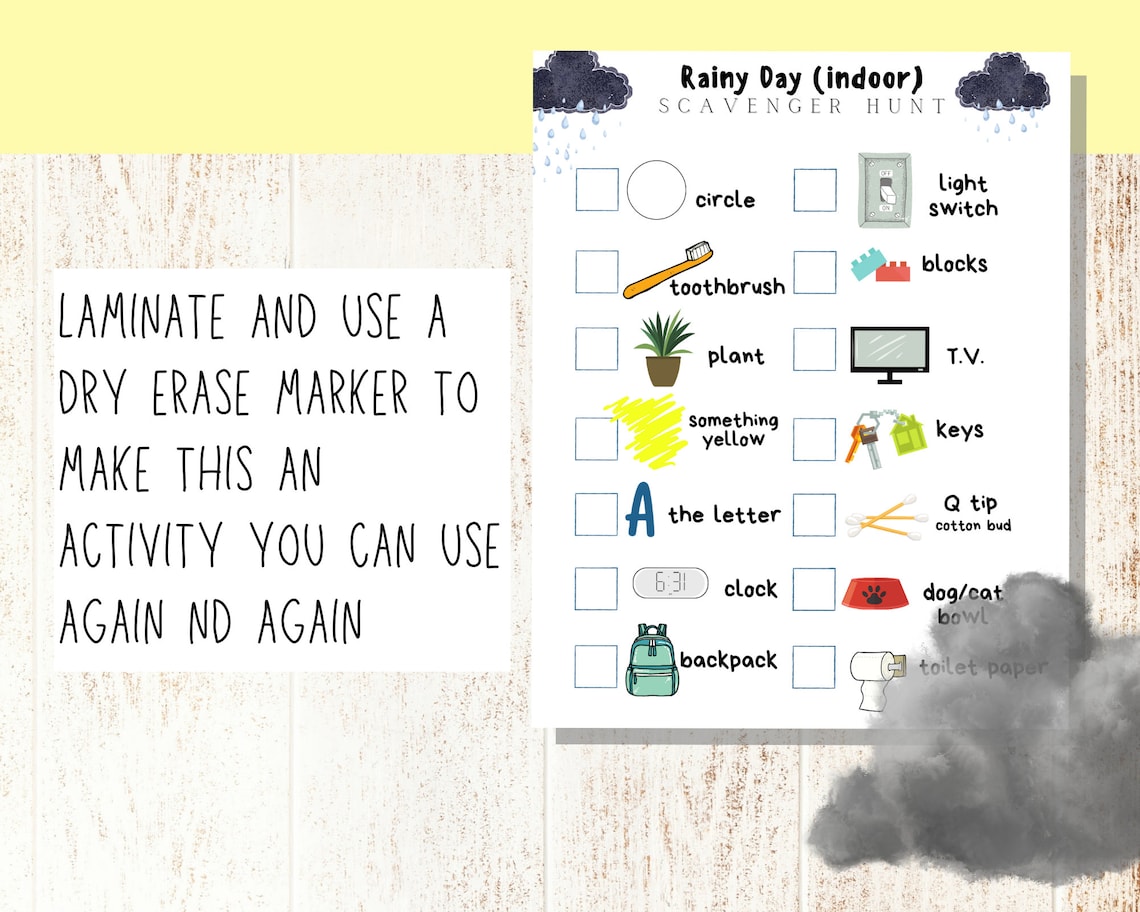 Rainy Day Indoor Scavenger Hunt / Indoor Kids Activities / Kids ...
