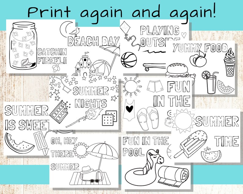Kids Printable Coloring Pages/summer Time Fun/summer - Etsy