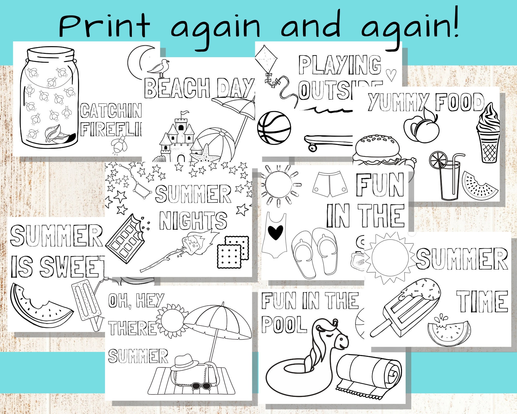 Kids Printable Coloring Pages/summer Time Fun/summer - Etsy