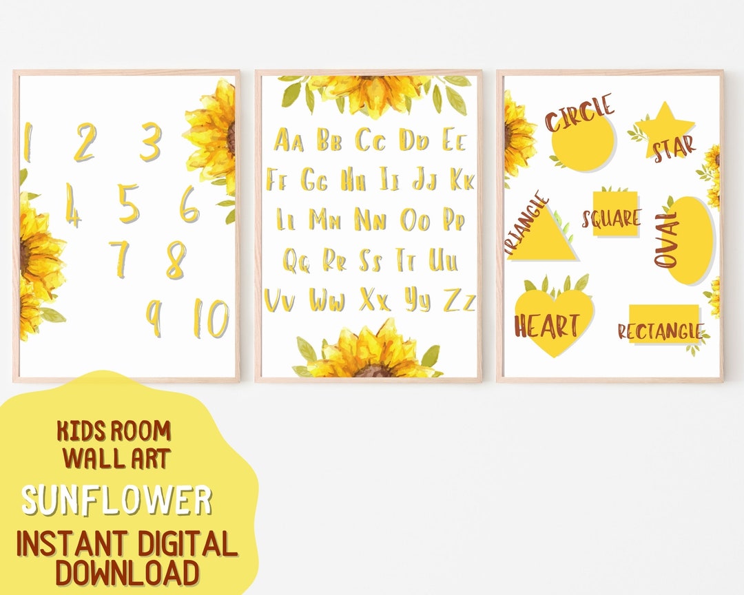 Alphabet, Numbers ,shape / Printable Wall Art / Sunflower Theme ...