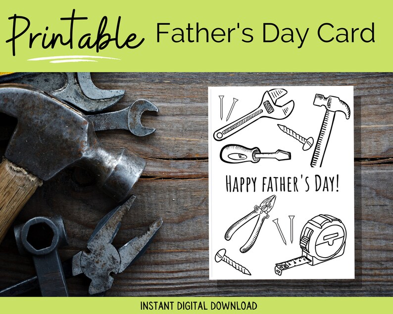 Printable Father's Day Card / Kids Coloring Card / Hammer / Tools / Fun ...
